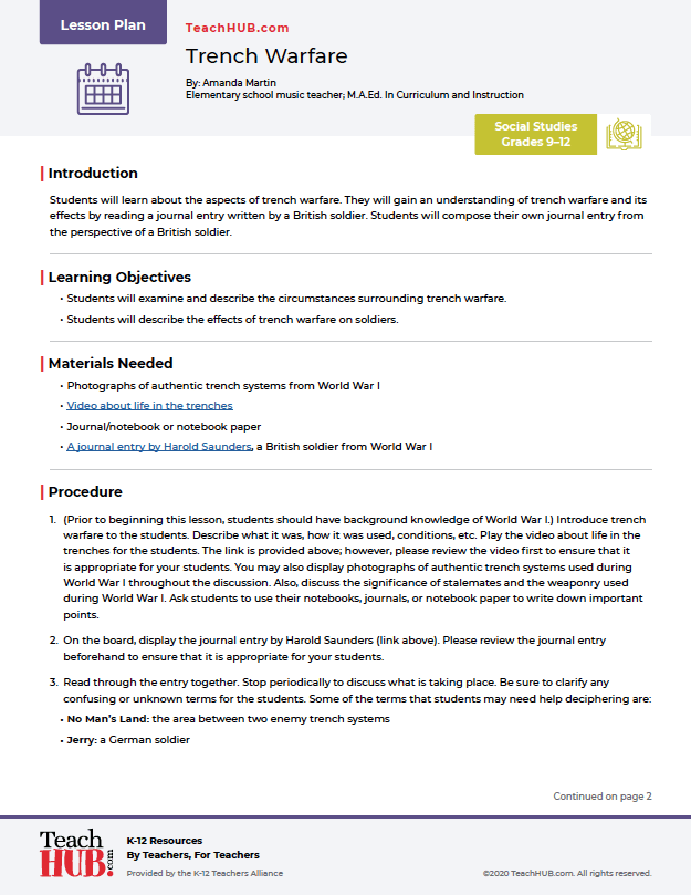 Trench Warfare - TeachHUB