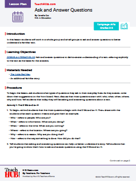 Ask and Answer Questions - TeachHUB